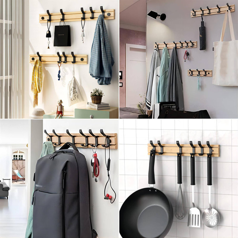 Gracie Oaks Devory Wall Mount Coat Hook , bamboo sliding clothes hook ...