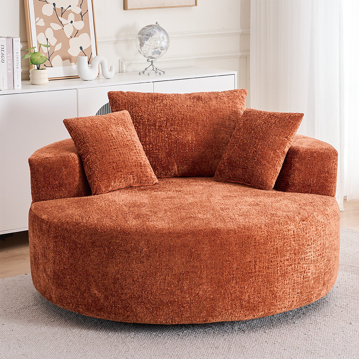 Ebern Designs Round Accent Chair, 360 Swivel Chenille Barrel Chair ...