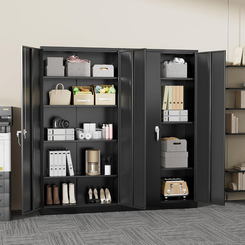 Hokku Designs 72” Black Garage Steel Locking Cabinet with Doors and 4 ...