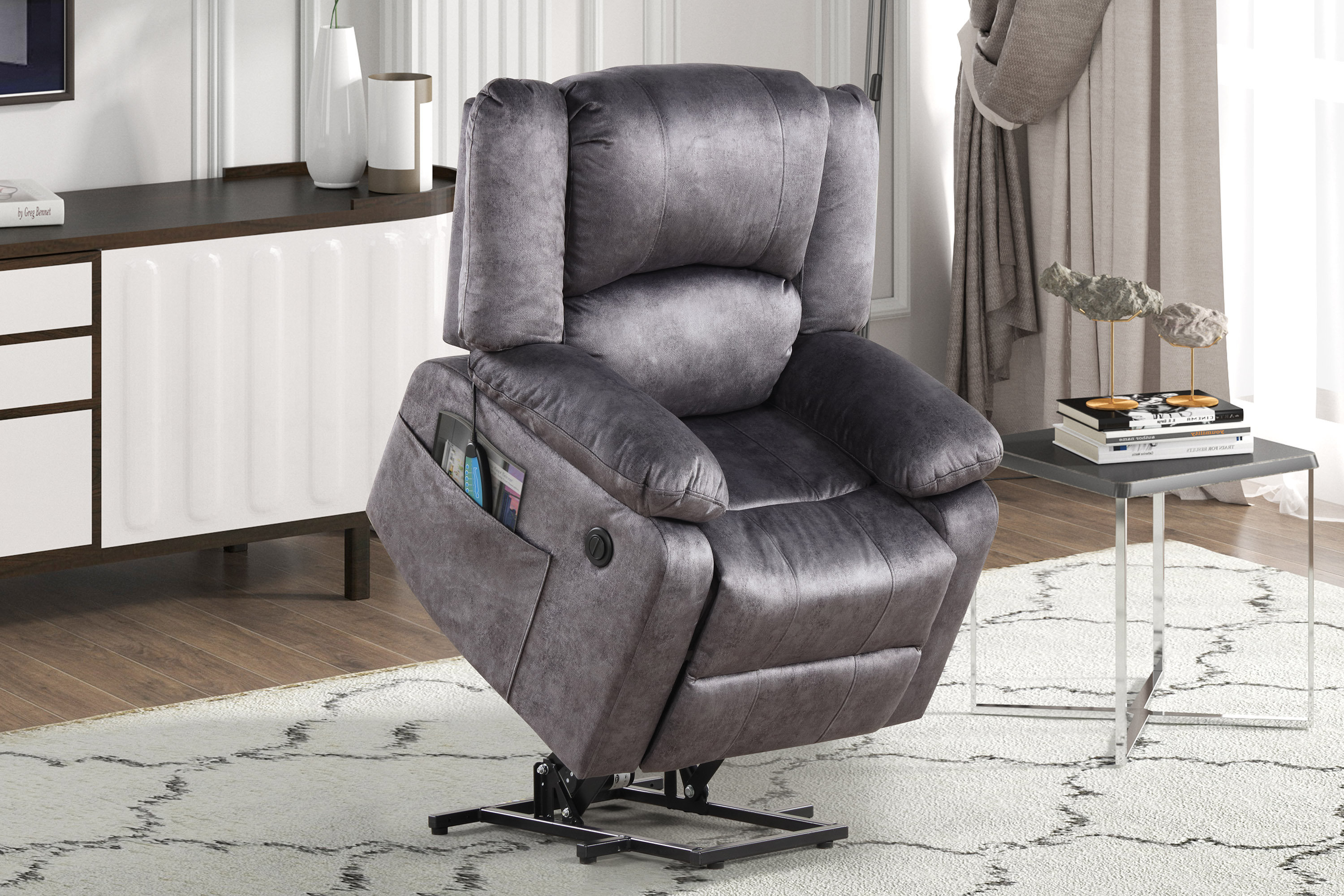 Latitude Run® Fabric Power Lift Up Recliner Chair W/ Heater & 8 ...