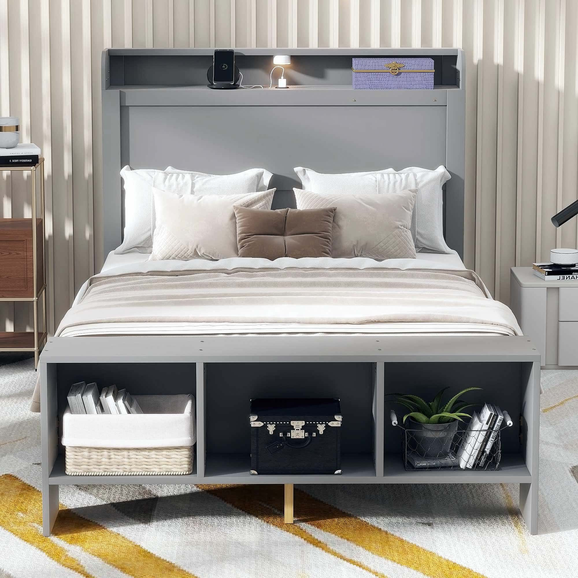 Winston Porter Sophisticated Platform Bed with Integrated Shelves and USB Ports for Enhanced ...