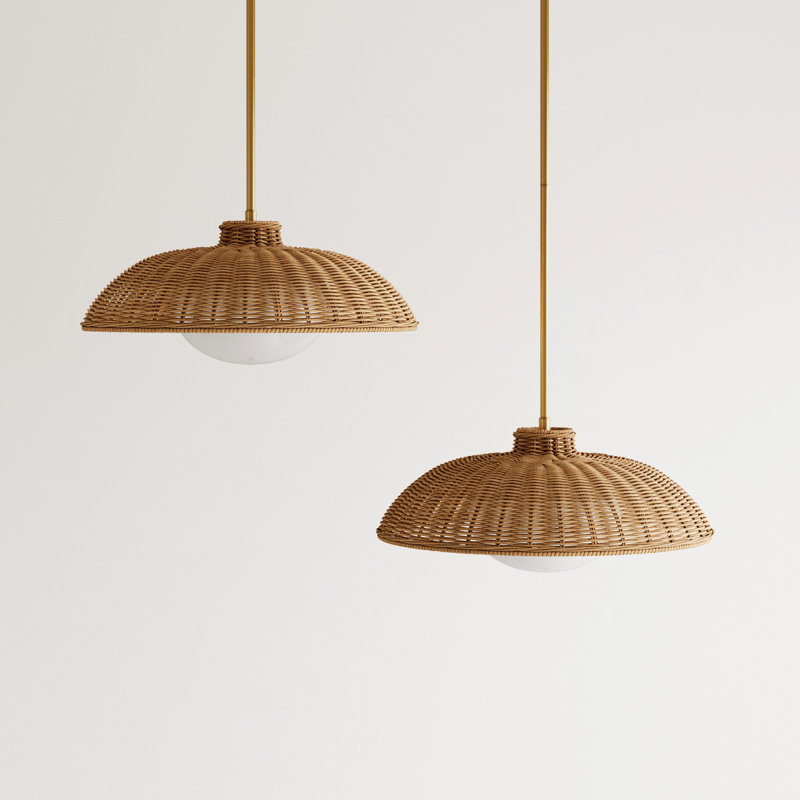 Nathan James Boho Rattan Pendant Light With Glass Diffuser | Wayfair