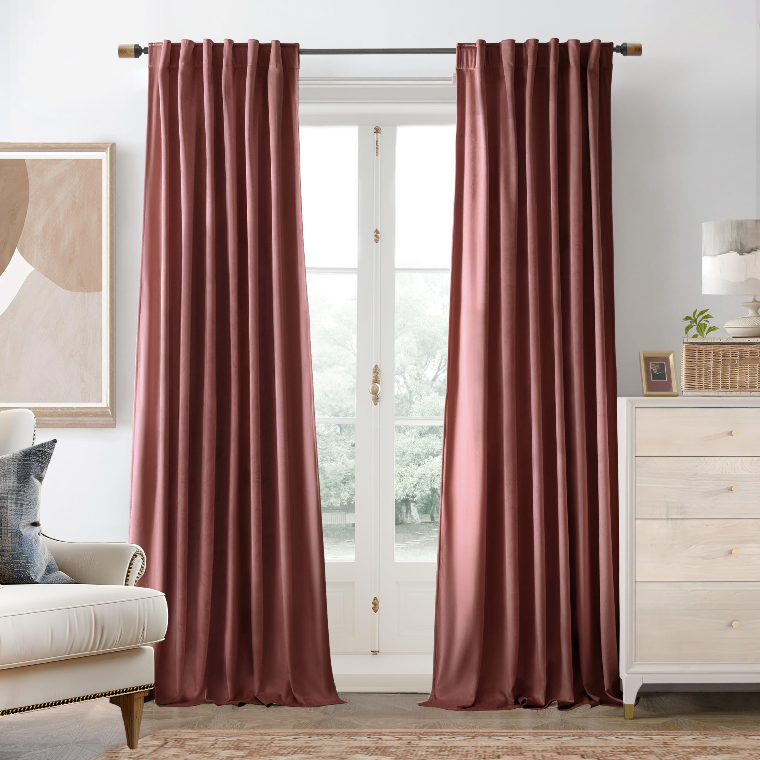 Mercer41 Dessy Velvet Curtains 2 Panel Set Super Soft luxury Rod Pocket ...