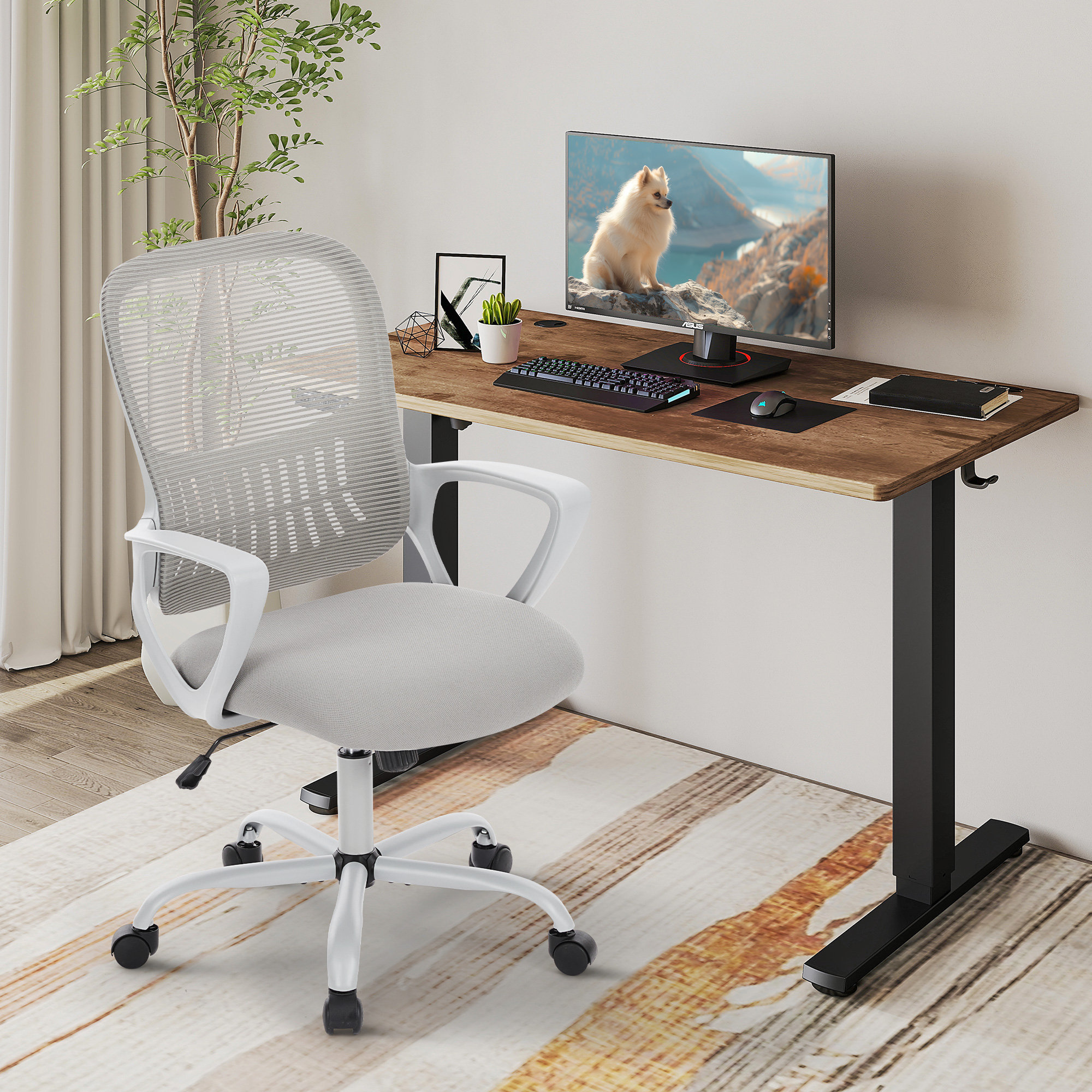 George Oliver Modern Home Office Desk and Chair Set, Adjustable ...