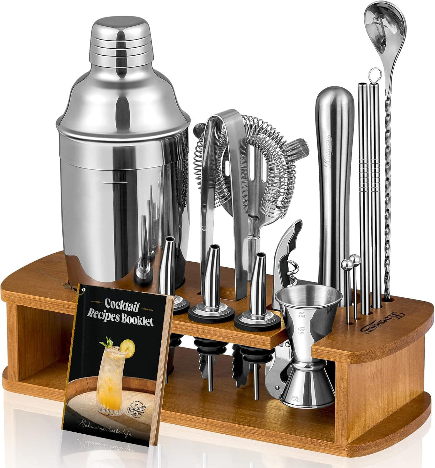 TRODIVA 22-Piece Silver Cocktail Shaker Set with Stand – Essential ...