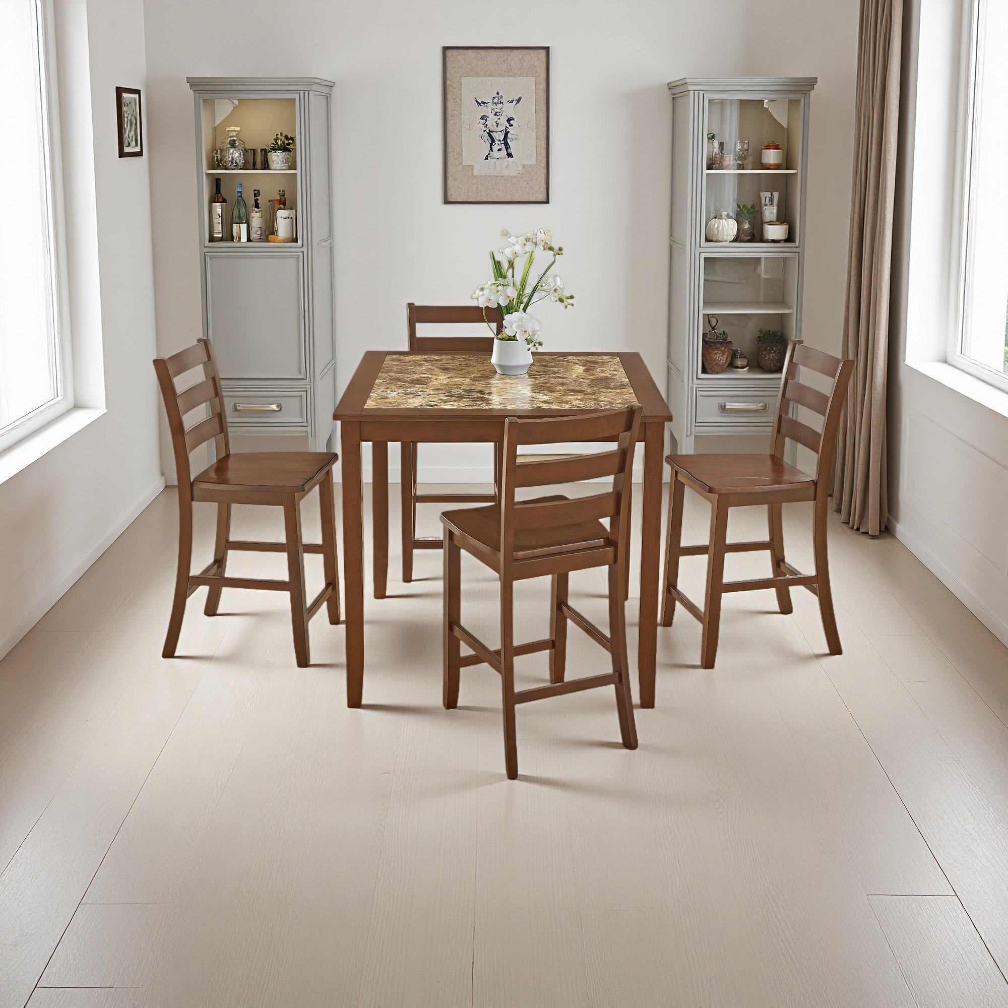 Lark Manor™ Dining Table, Bar Table And Chairs Set, 5 Piece Dining ...