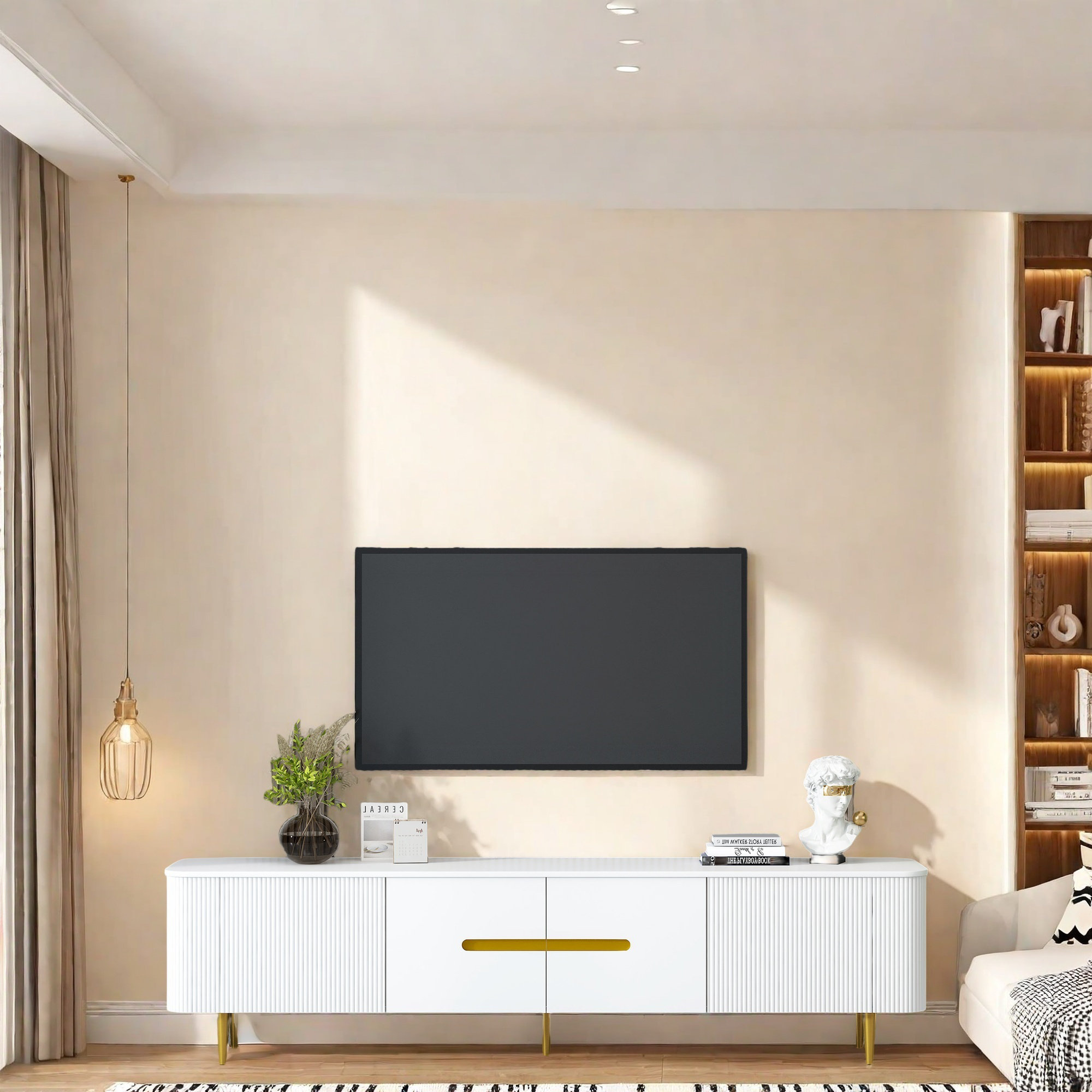 Mercer41 Modern TV Stand for 55-75 Inch TVs with 4 Cabinets, Golden ...
