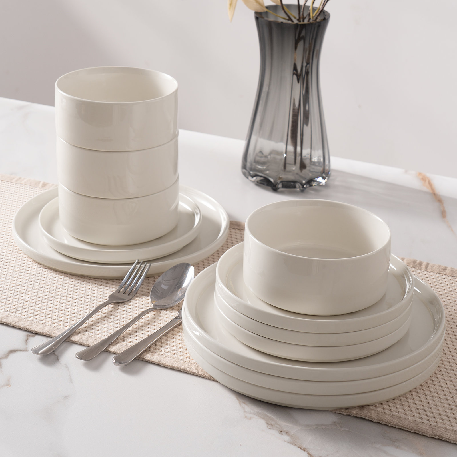 Latitude Run 12-Piece Porcelain Dinnerware Set - Service For 4 ...