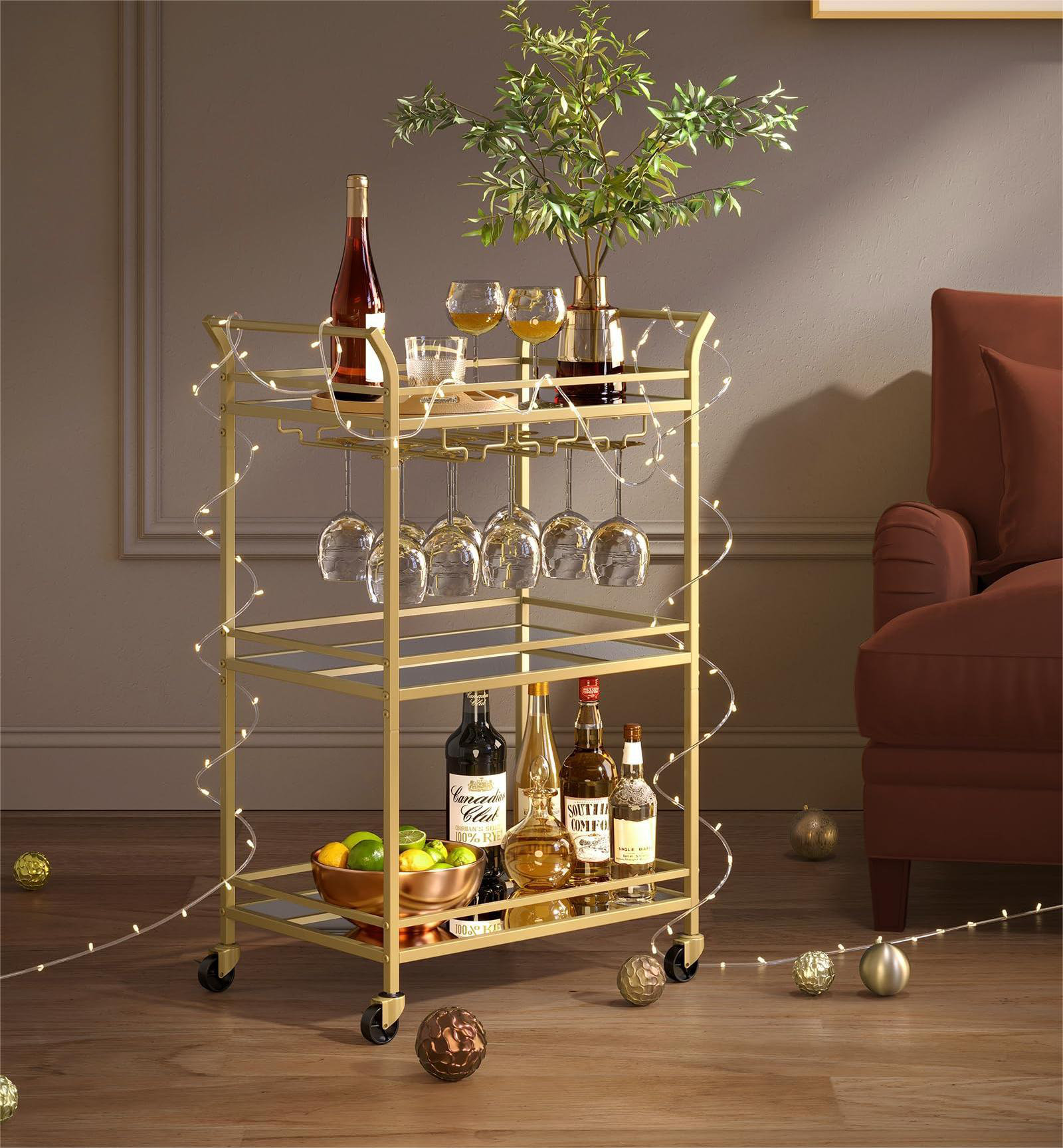 Everly Quinn Bar Cart, Home Bar Serving Cart, Small Bar Cart With 3 ...