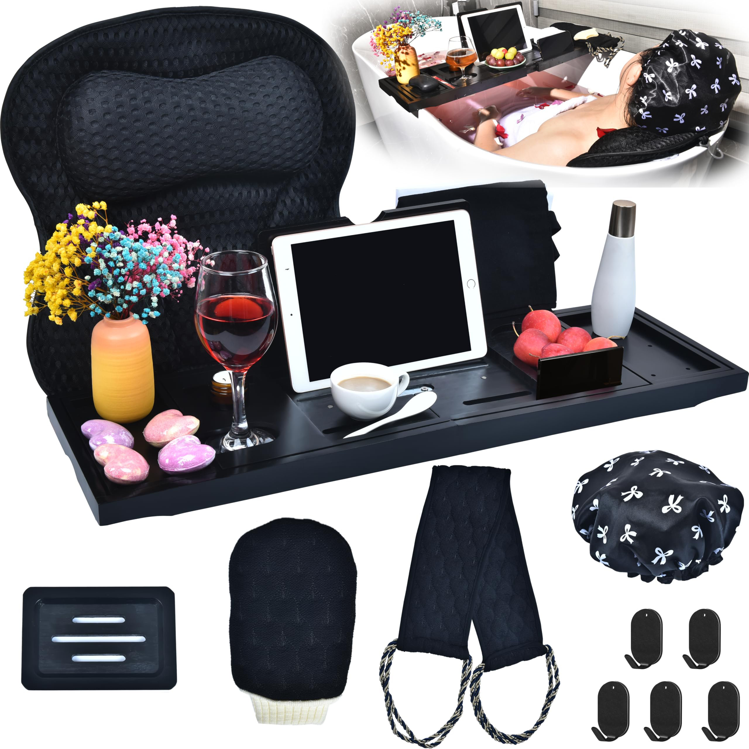 Ebern Designs Bathtub Trays And Tub Pillow For Bathtub, Expandable ...