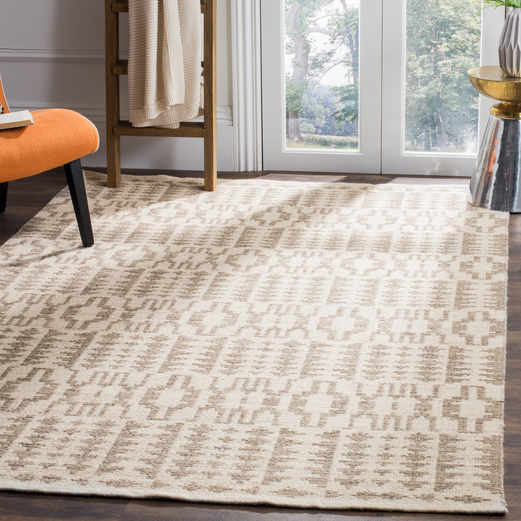 Union Rustic Bennett Hand Woven Wool/Cotton Geometric Rug in Ivory ...