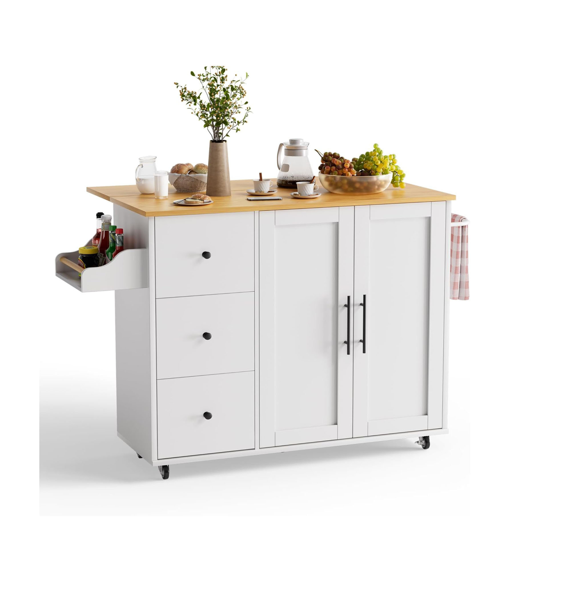 Ophelia & Co. Rolling Kitchen Cart With 3 Drawers Kitchen Storage ...