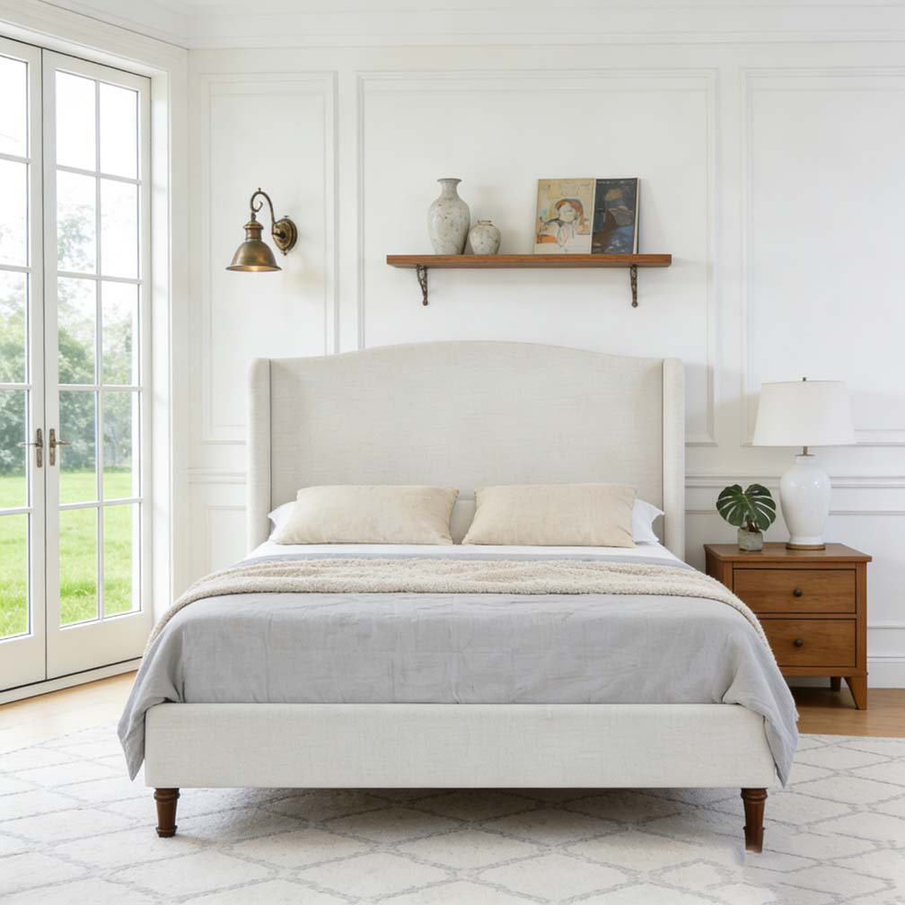 Latitude Run® Upholstered Wingback Bed Minimalist Easy Assembly No Box ...