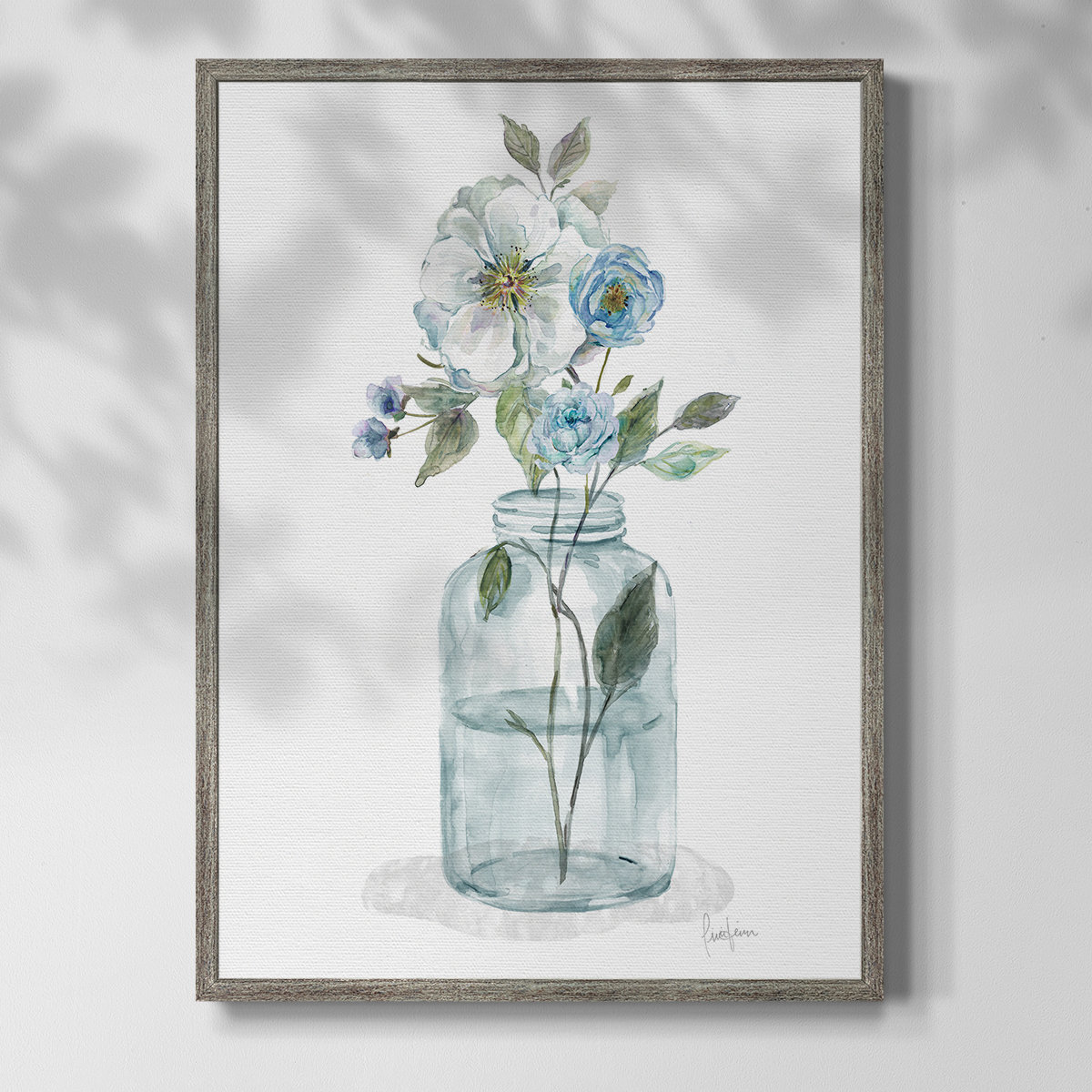 Lark Manor™ Mason Jar Blues II Framed Print - Solid Wood 50011 | Wayfair