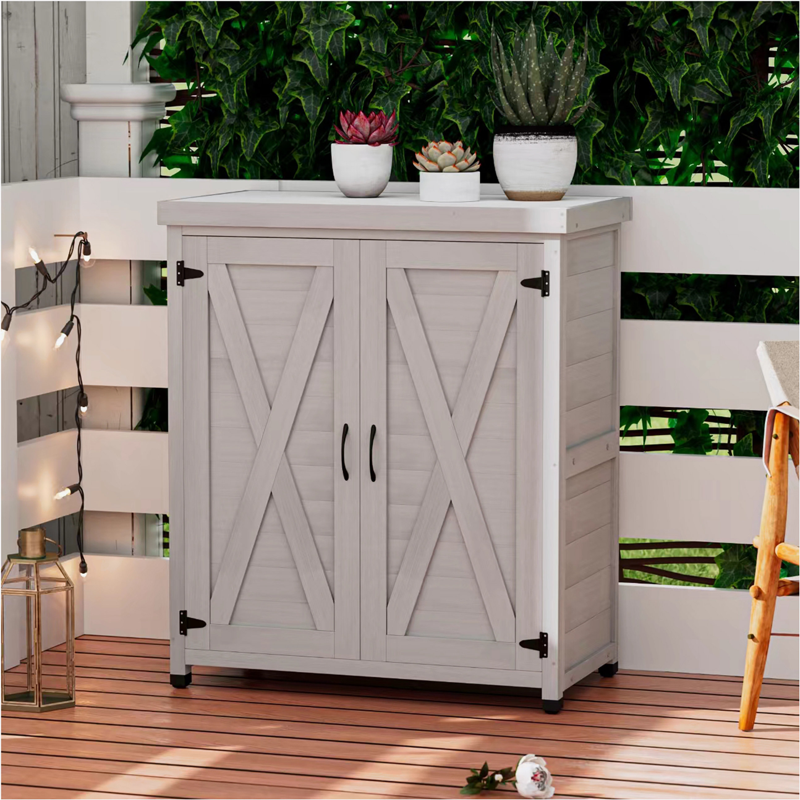 August Grove® Potting Bench with Storage Cabinet and Metal Table Top ...