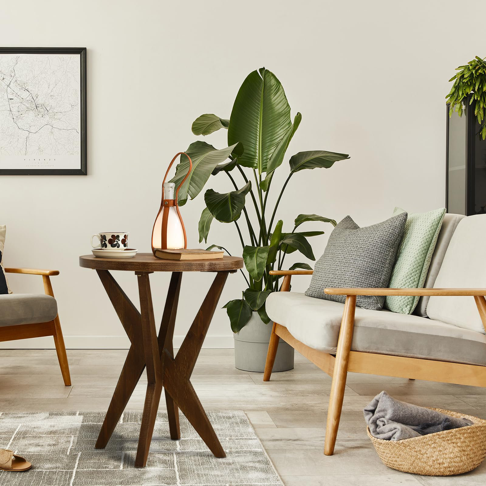 Millwood Pines Round End Table With Crossed Legs, Brown | Wayfair