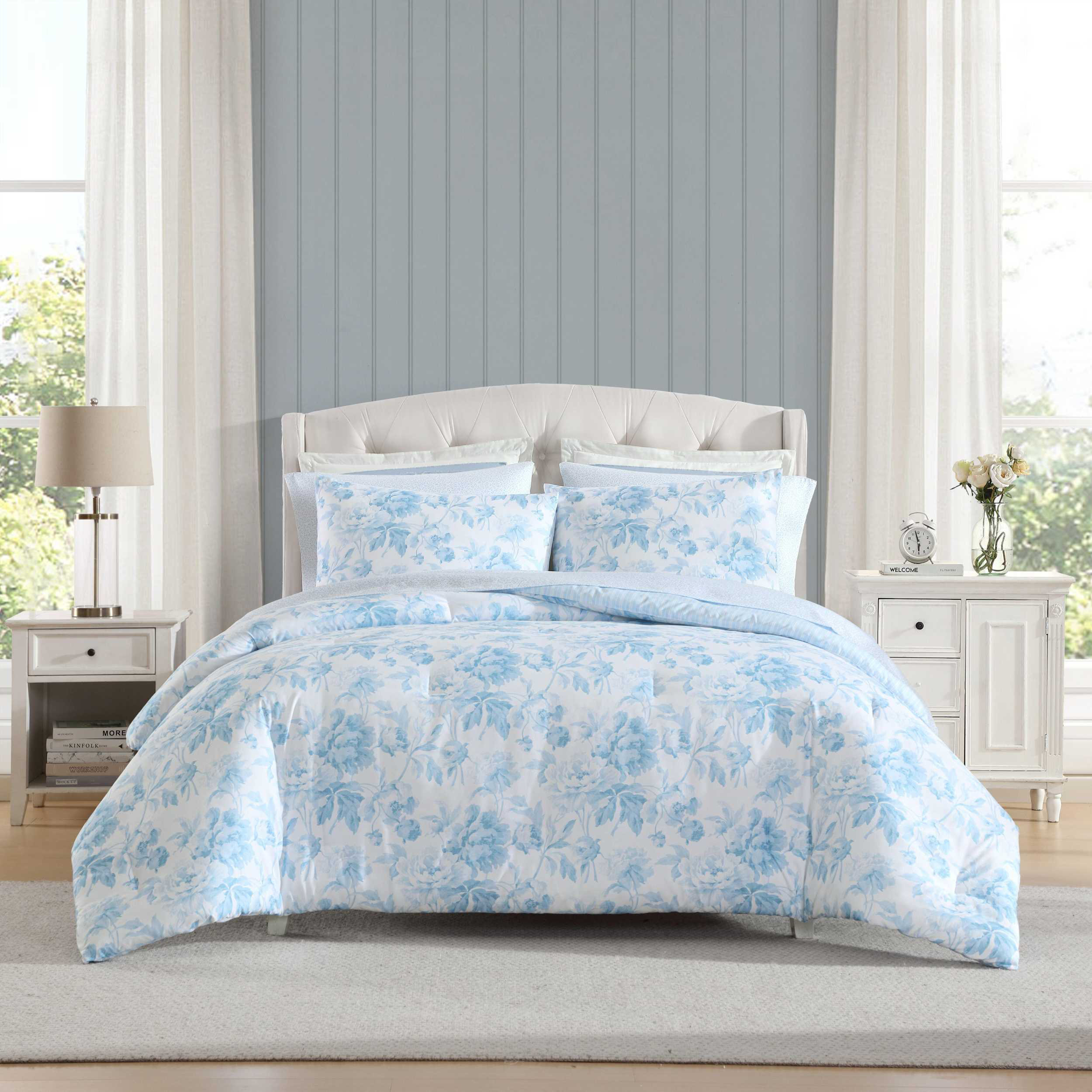 Laura Ashley Felicity Laura Ashley Anja Textured Toile Blue Comforter ...