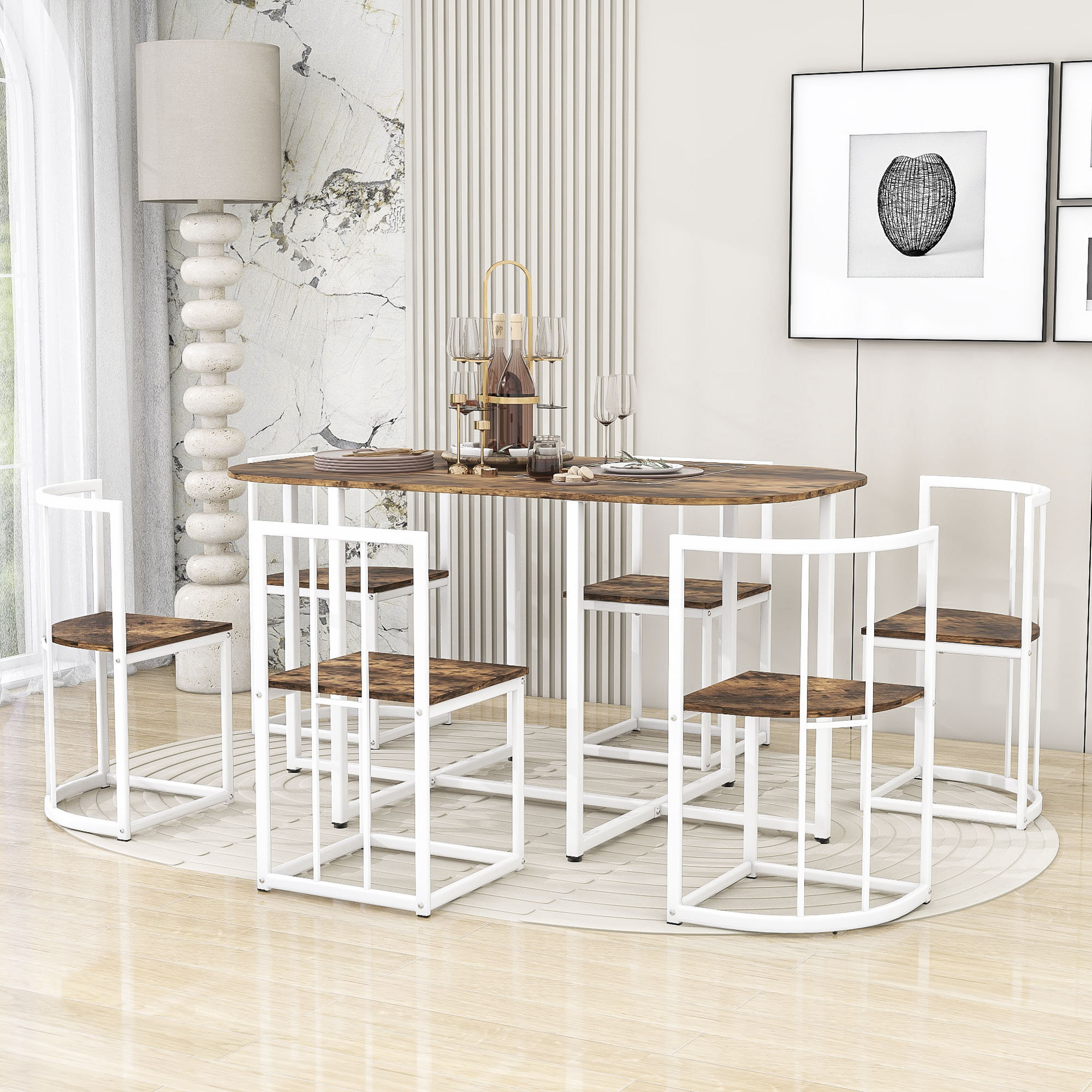 Latitude Run® 7 - Piece Dining Set, Kitchen Dining Table Set with Metal ...