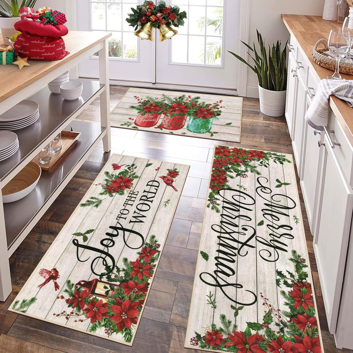 Wade Logan® Chaman Christmas Kitchen Rug And Mat Set Of 3 Non Skid ...