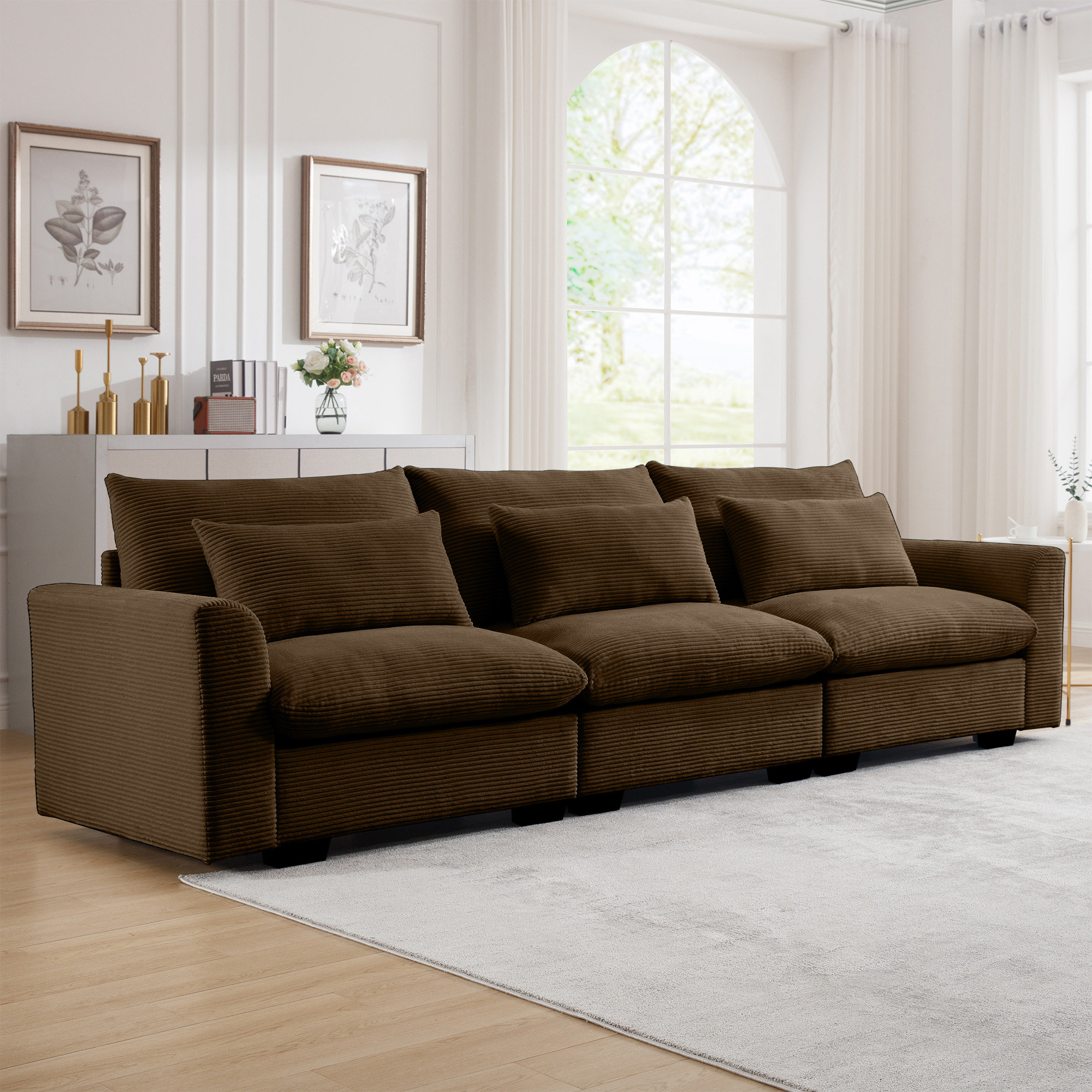Latitude Run® Deep Seat Comfy Living Room Sofas with 3 Waist Pillows | Wayfair