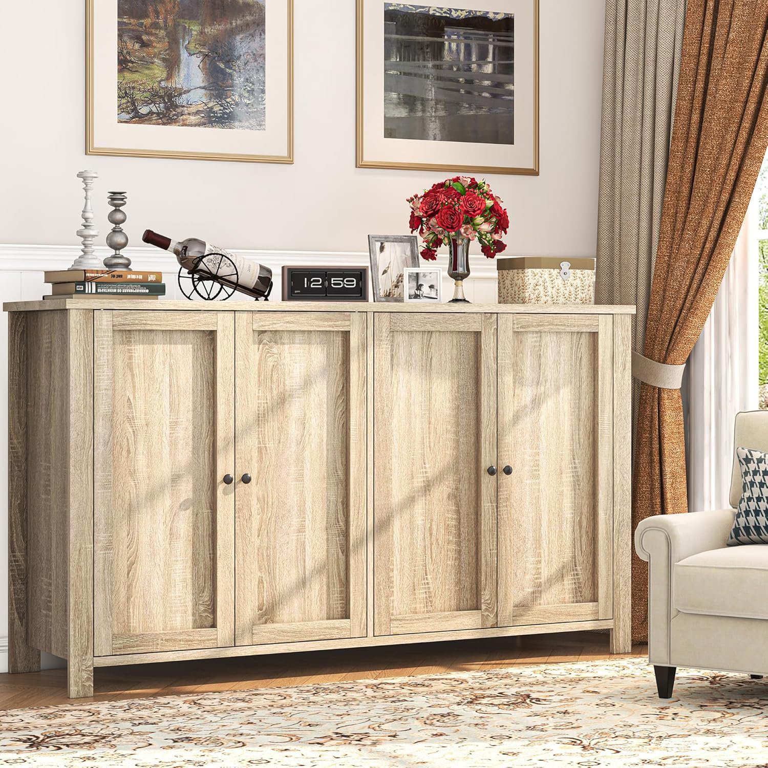 Gracie Oaks Buffet Cabinet with Storage Farmhouse Buffet Sideboard with ...