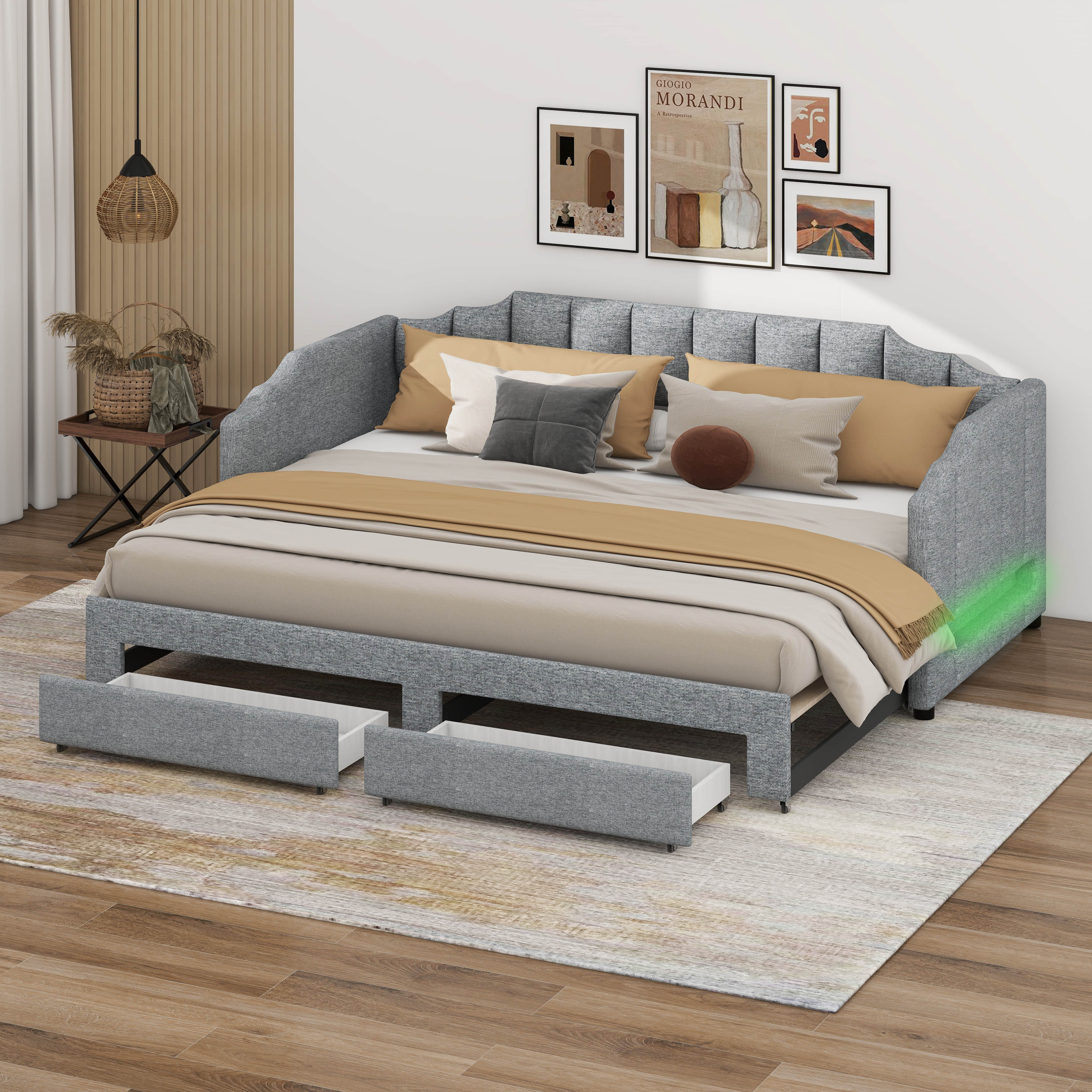 Cosmic Twin XL Size Extendable Upholstered Daybed With Two Storage ...