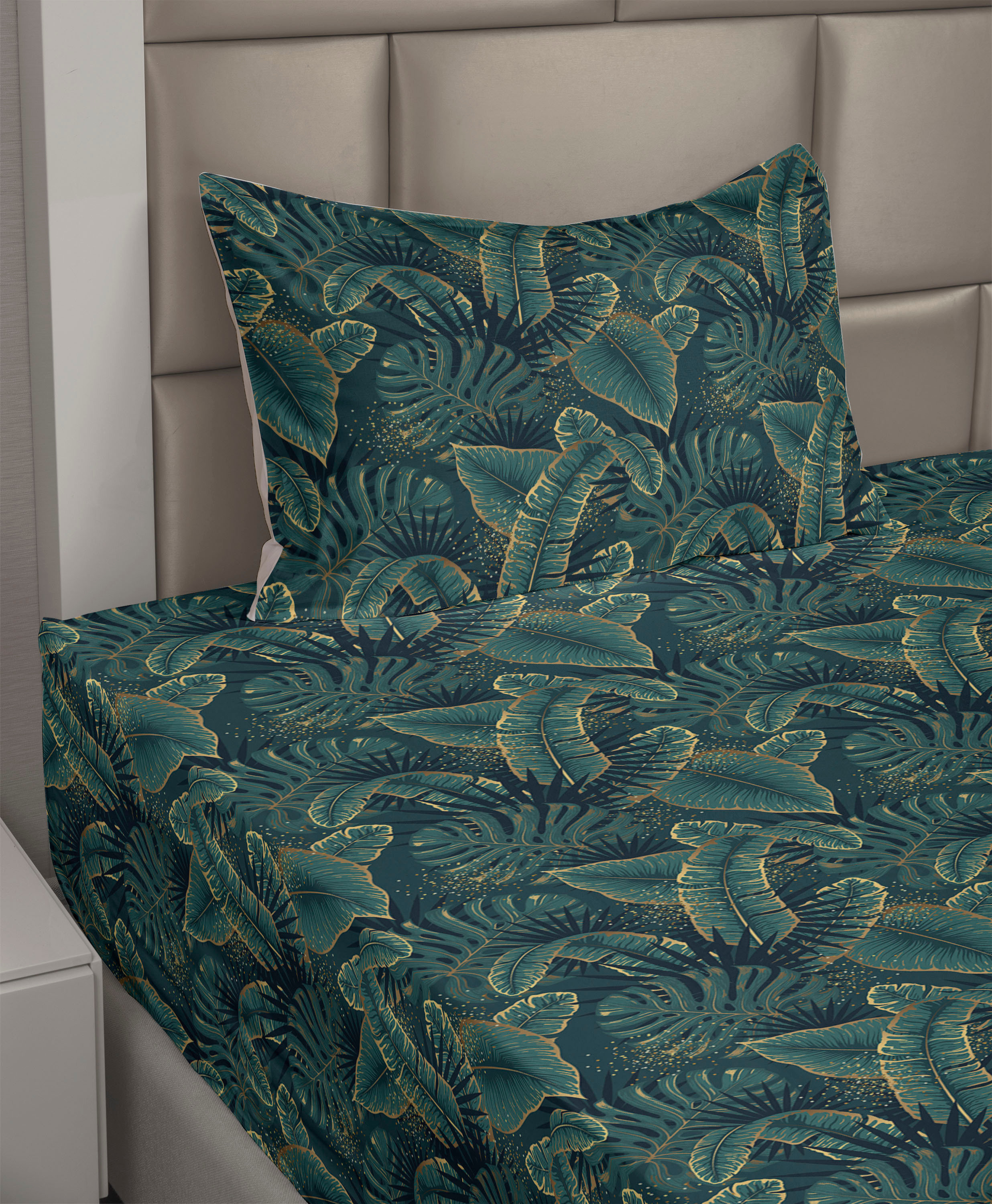 Ambesonne Tropical Sheet Set Wild Realistic Look Leaves Forest Green ...