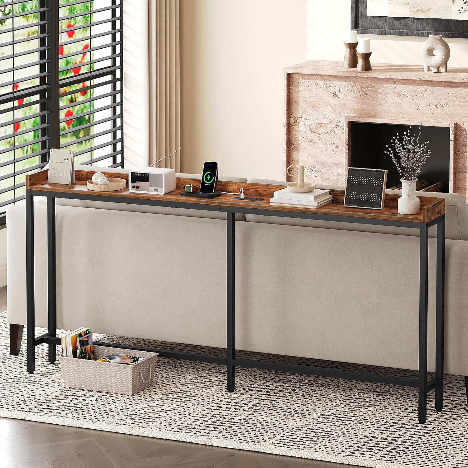 17 Stories Entryway Table Behind Sofa, Long Sofa Table With Charging ...