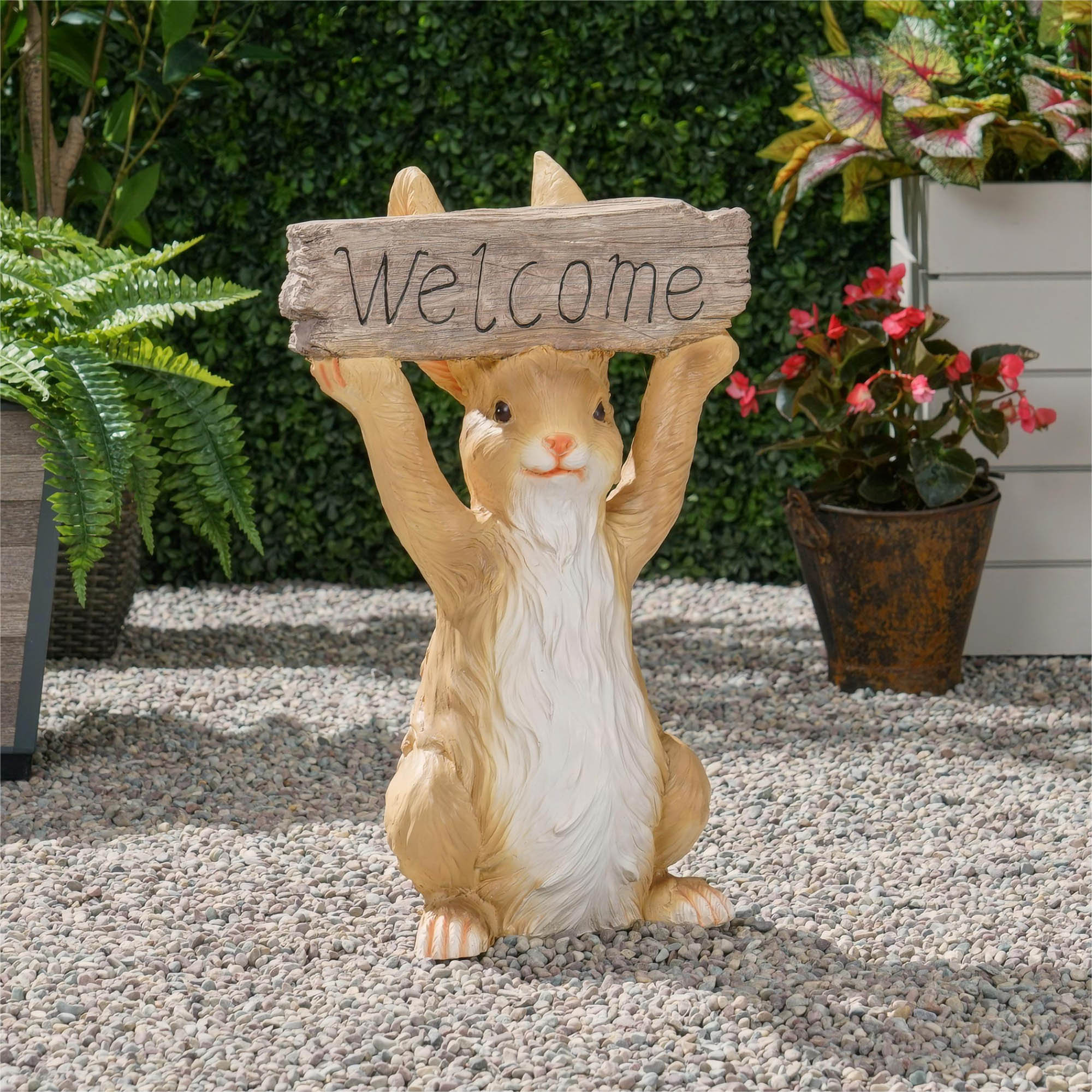 Millwood Pines Tadeo Outdoor Garden Decor, Large Standing Rabbit Garden ...