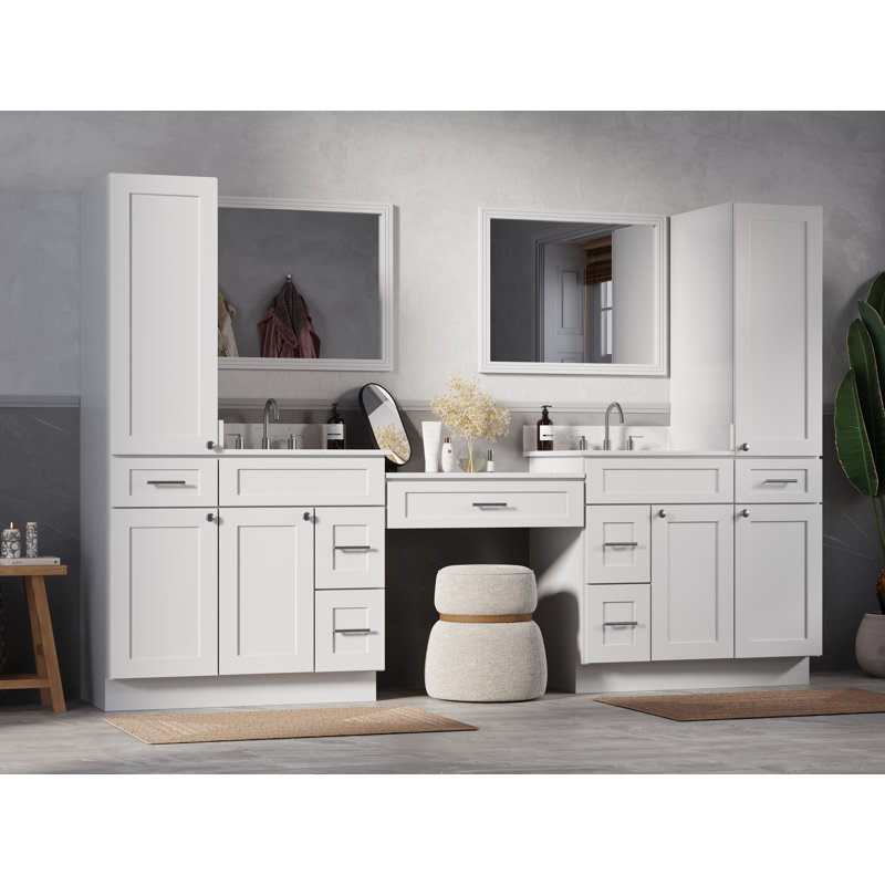 Disar 108'' Double Bathroom Vanity With Desk Linen Tall Cabinet ...