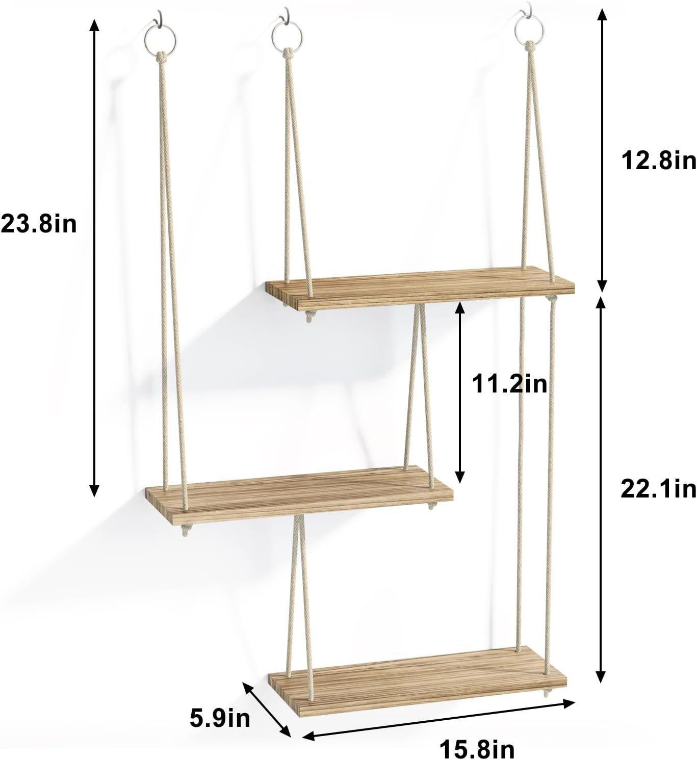 Longshore Tides Hanging Shelves For Wall, 3 Tier Boho Wall Decor ...