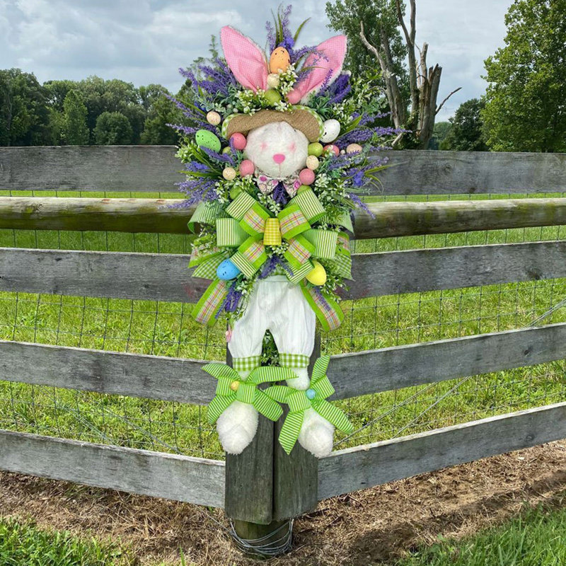 The Holiday Aisle® 23.62 Inch Easter Bunny Front Door Decoration Wreath ...
