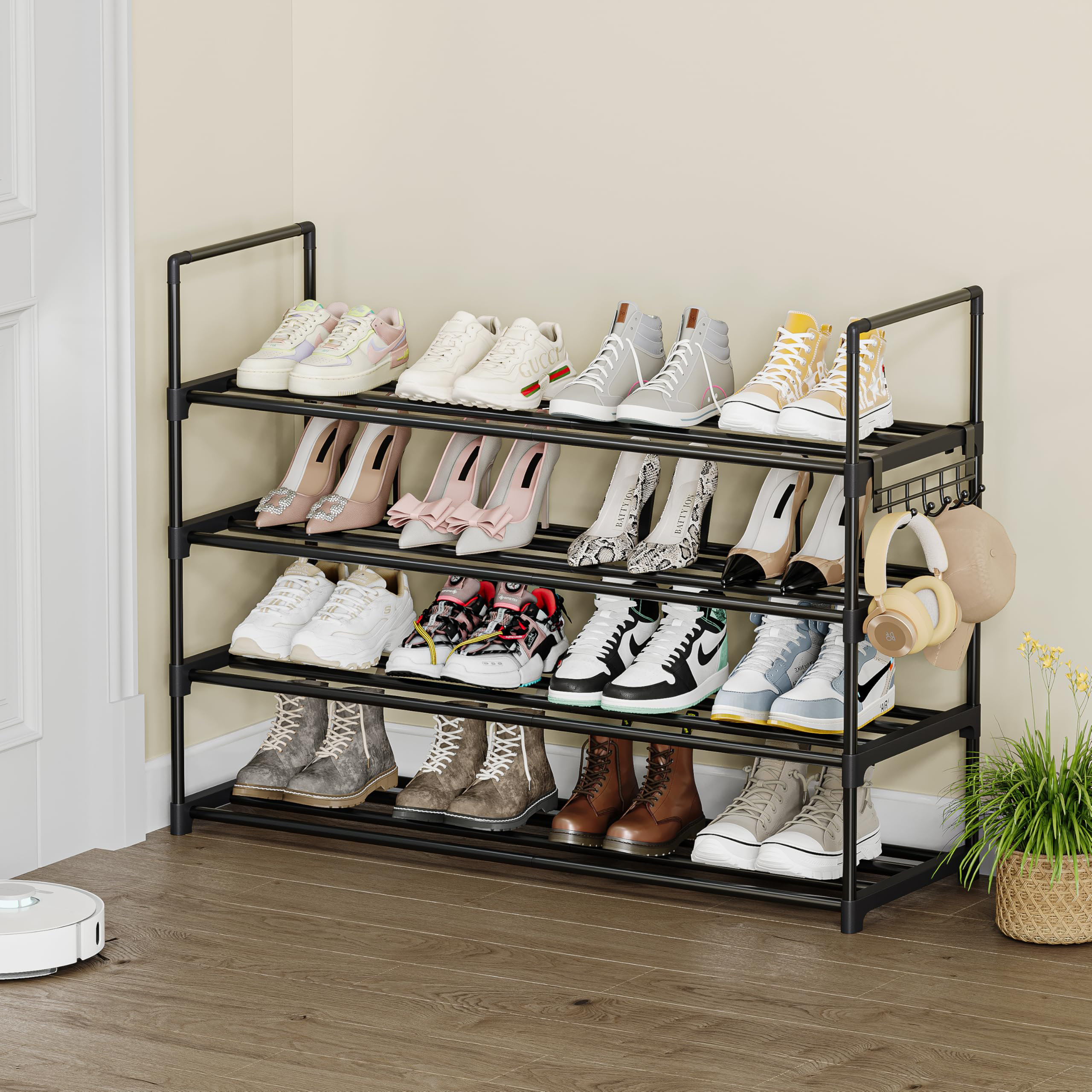 Latitude Run® Metal Shoe Rack - 4-Tier Shoe Organizer With Adjustable ...