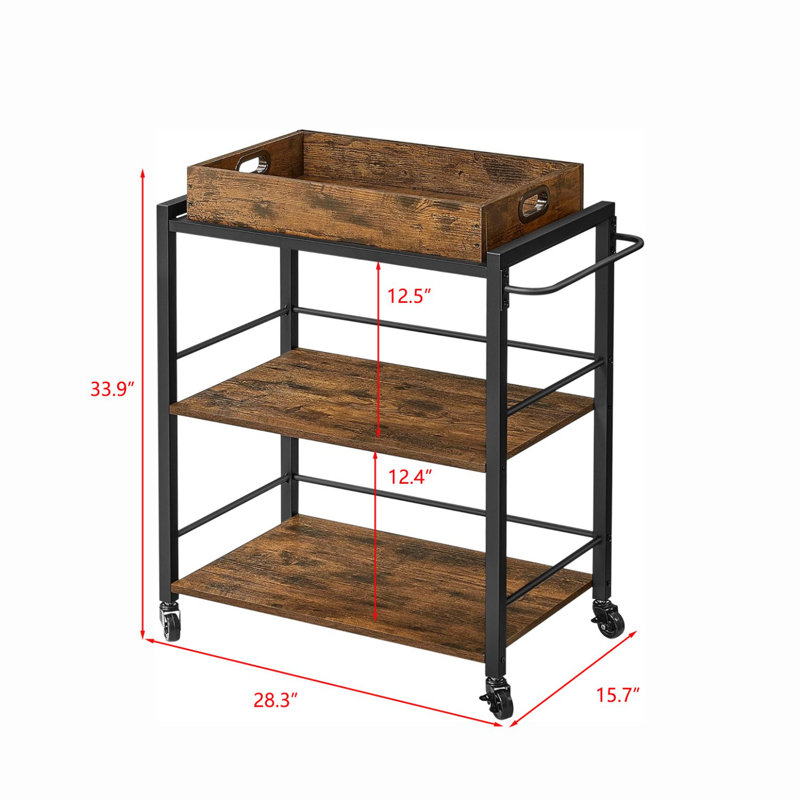 17 Stories 3-Tier Kitchen Utility Cart on Wheels | Wayfair