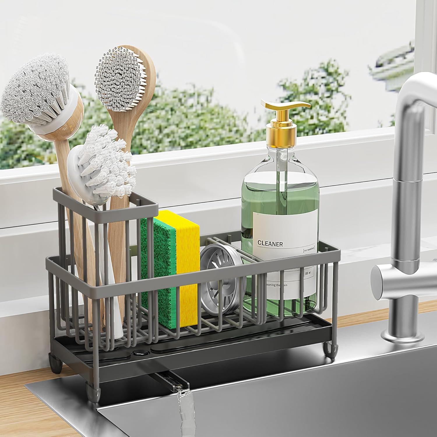WKING Kitchen Sink Caddy Organizer - Stainless Steel Sponge Holder With ...