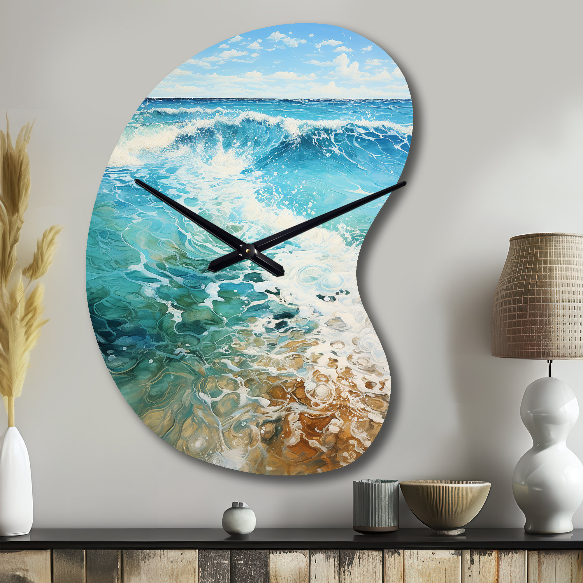 Design Art Beach Photo Oceanic Rhythms XII - Boom Shape Teal Wall Clock ...