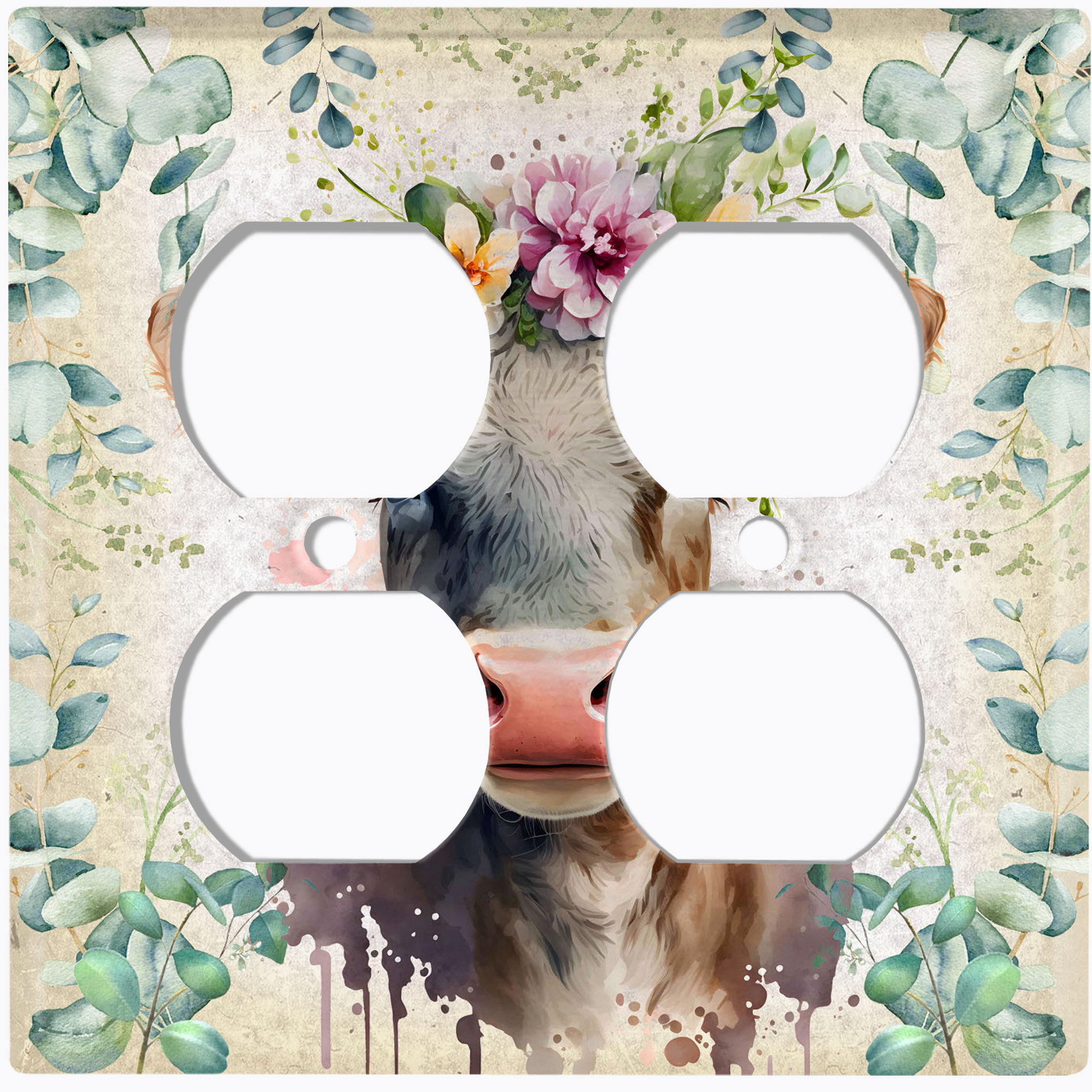 WorldAcc Metal Light Switch Plate Outlet Cover (Cute Cow Animal Flower ...