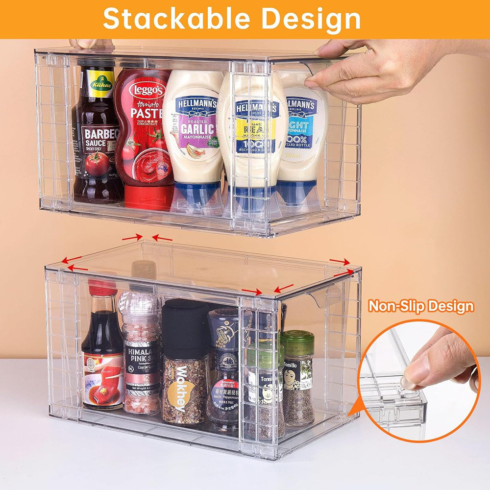 Rebrilliant 4pack Large Stackable Kitchen Storage Drawers, Clear Foods ...