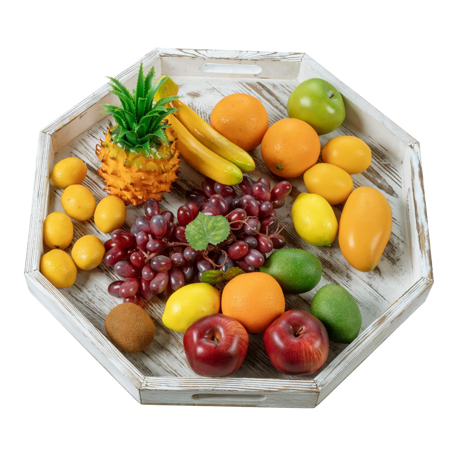 Gracie Oaks White Washed Solid Wood Octagon Shaped Serving Tray ...