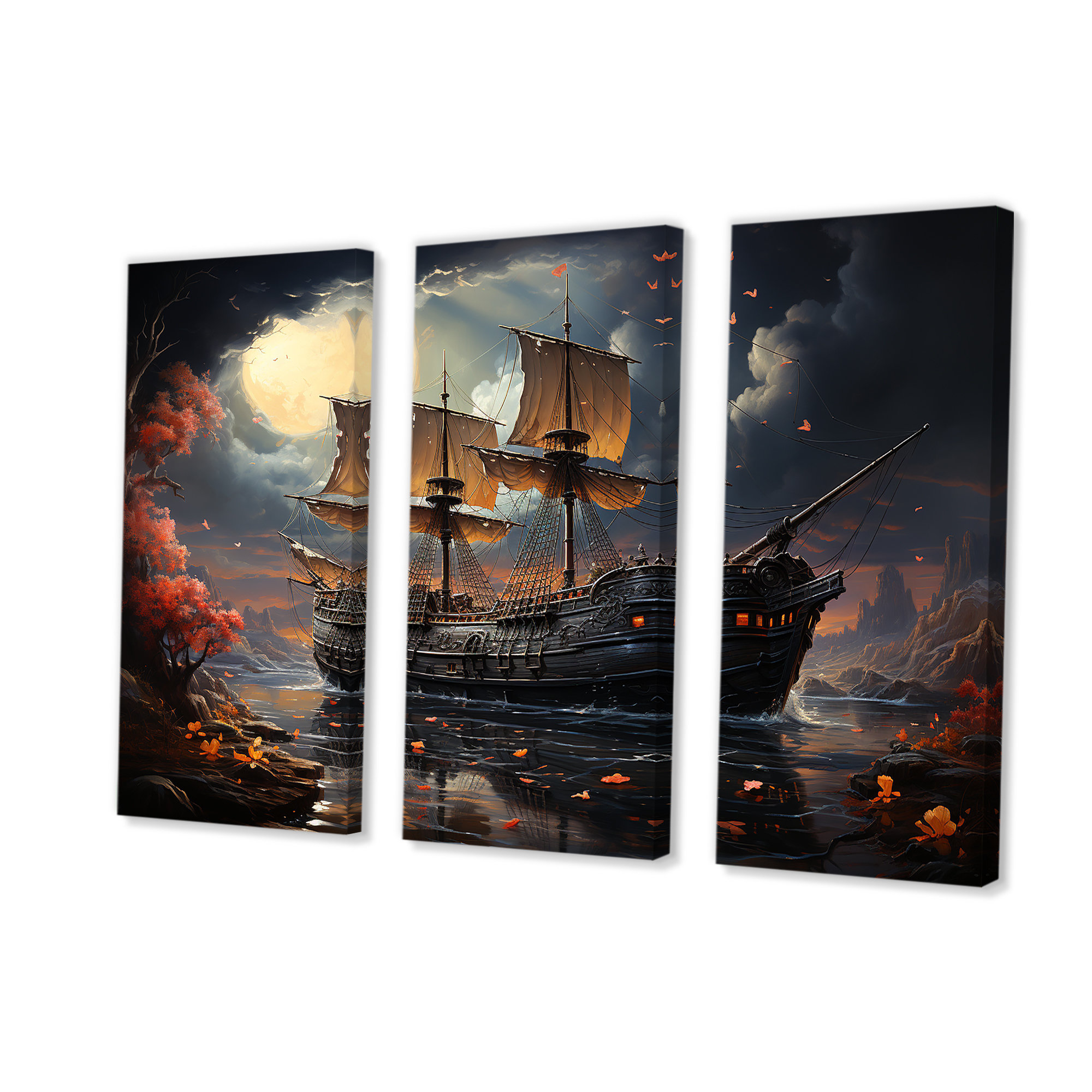 Breakwater Bay Pirate Ship Nightly Voyage I - Pirate Wall Art | Wayfair