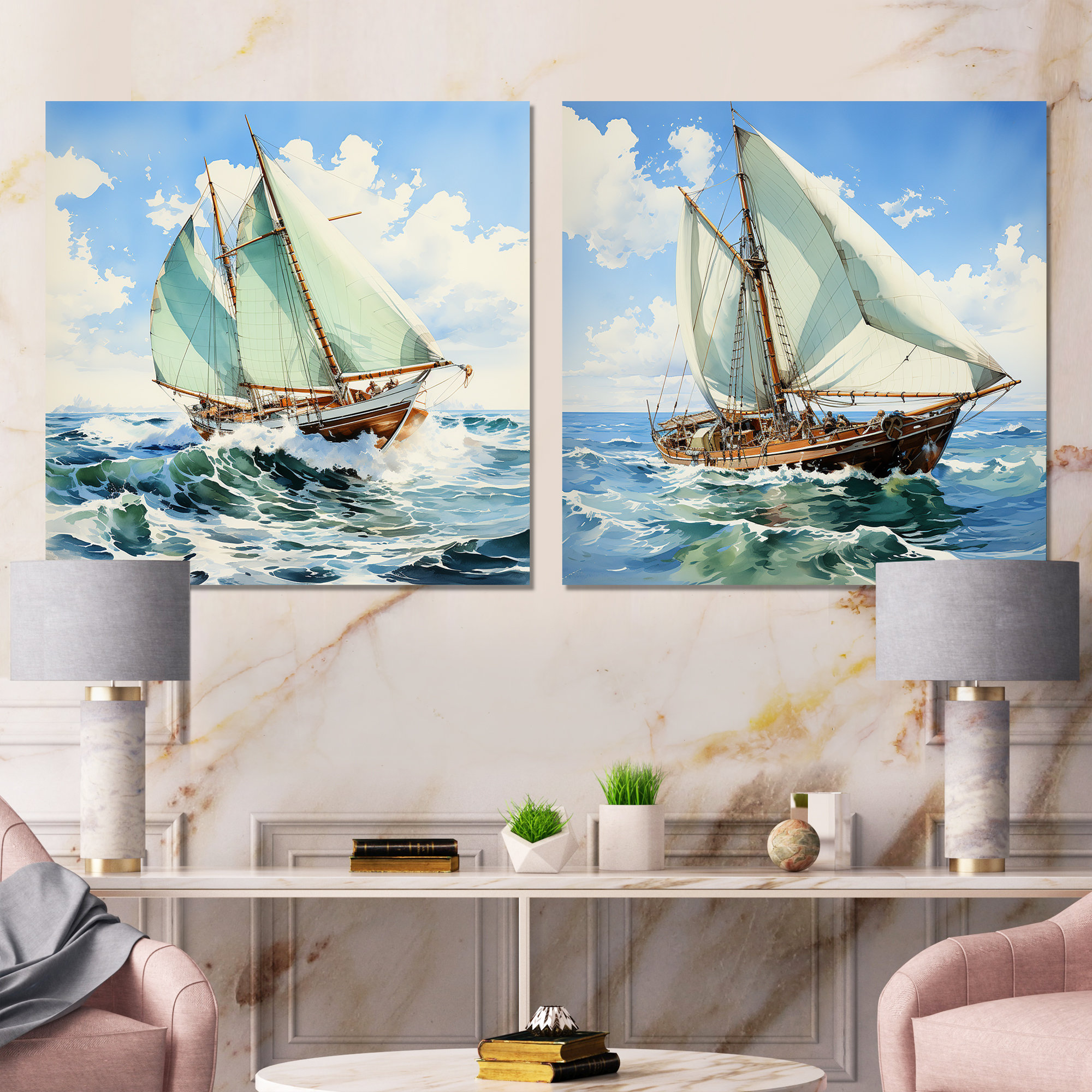 Breakwater Bay Sailboat Watercolor Green Horizon I - Boat Sailing ...