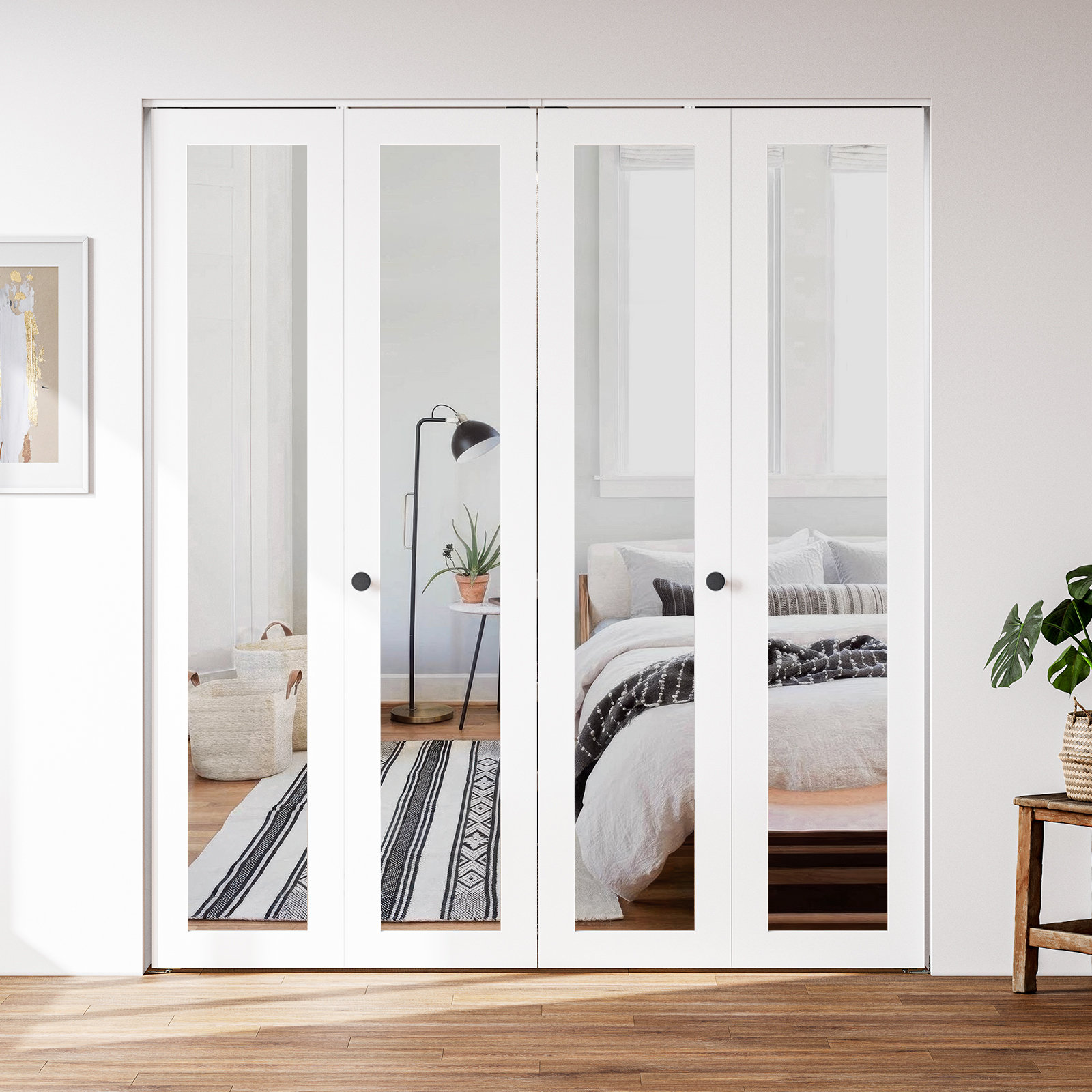 SMARTSTANDARD Mirrored Bi-Fold Double Doors For 80" Door Opening With ...