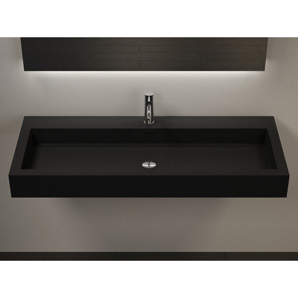 Badeloft 18.8'' Glossy Black Polymarble Rectangular Wall Mount Bathroom ...