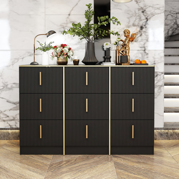 Mercer41 47.3” Wide 9 Drawer Dresser With Black Corrugated Blister ...