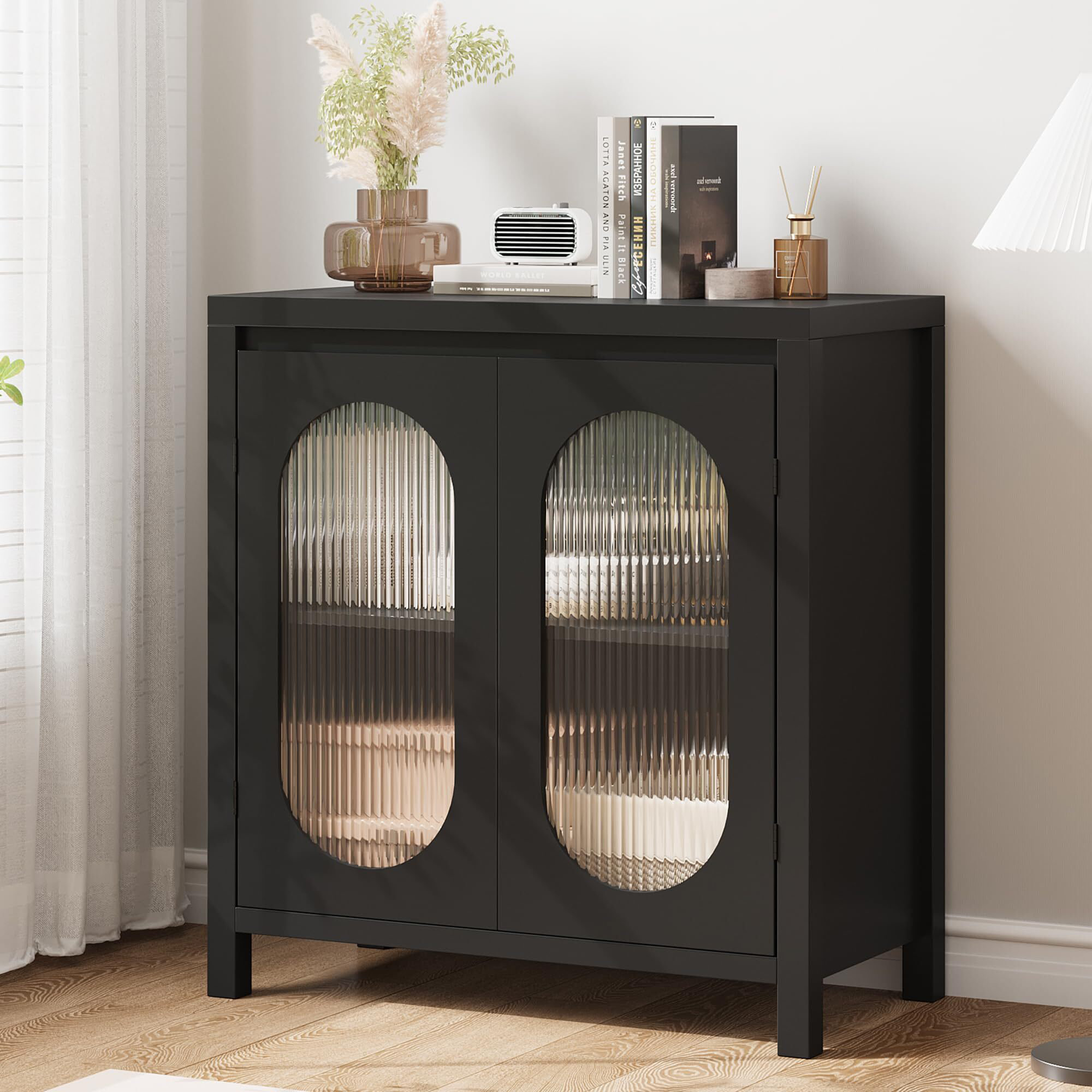 Ebern Designs Black Storage Cabinet, Modern Sideboard Buffet Cabinet ...