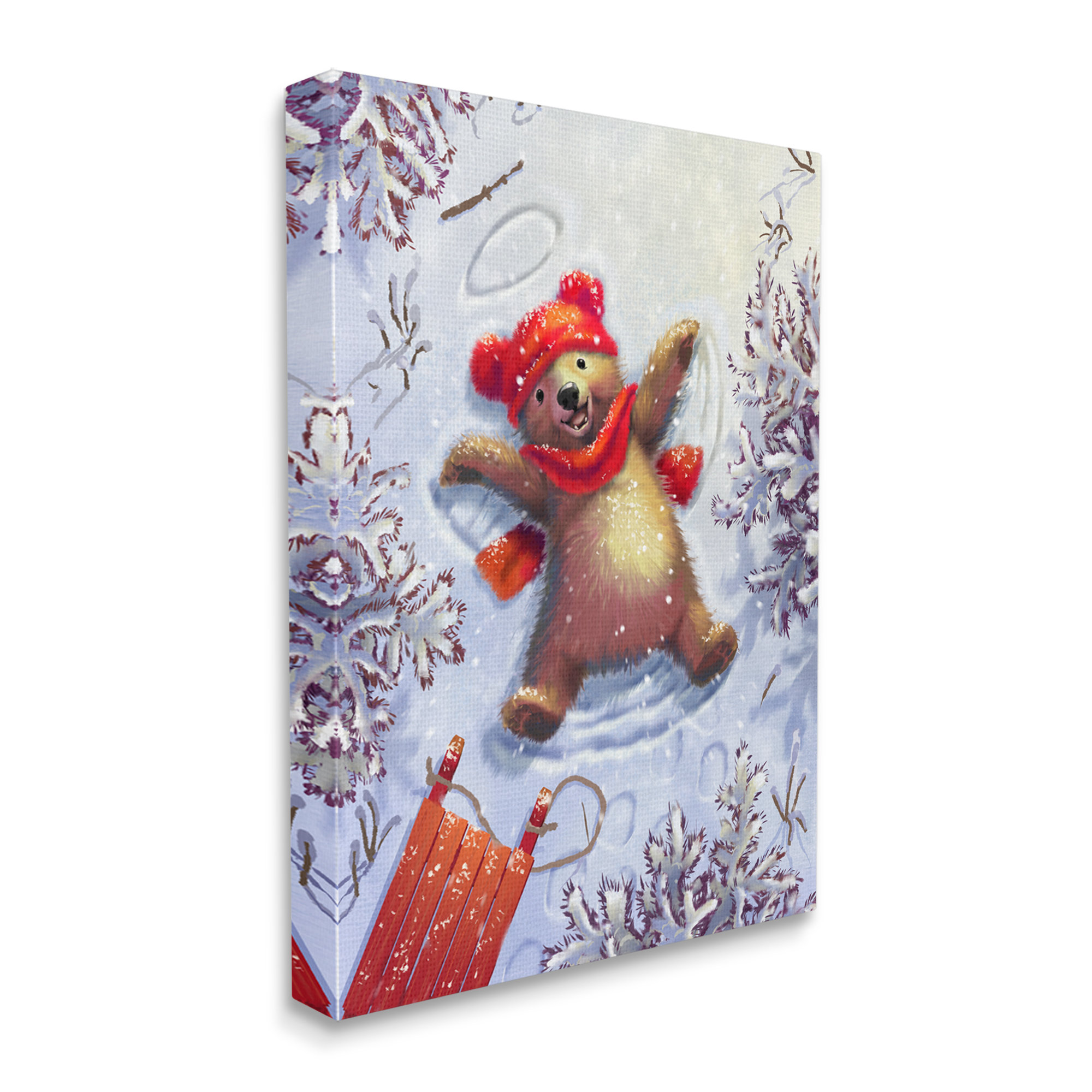 Stupell Industries Bear Cub Snow Angel Sled Canvas Wall Art By Pip ...