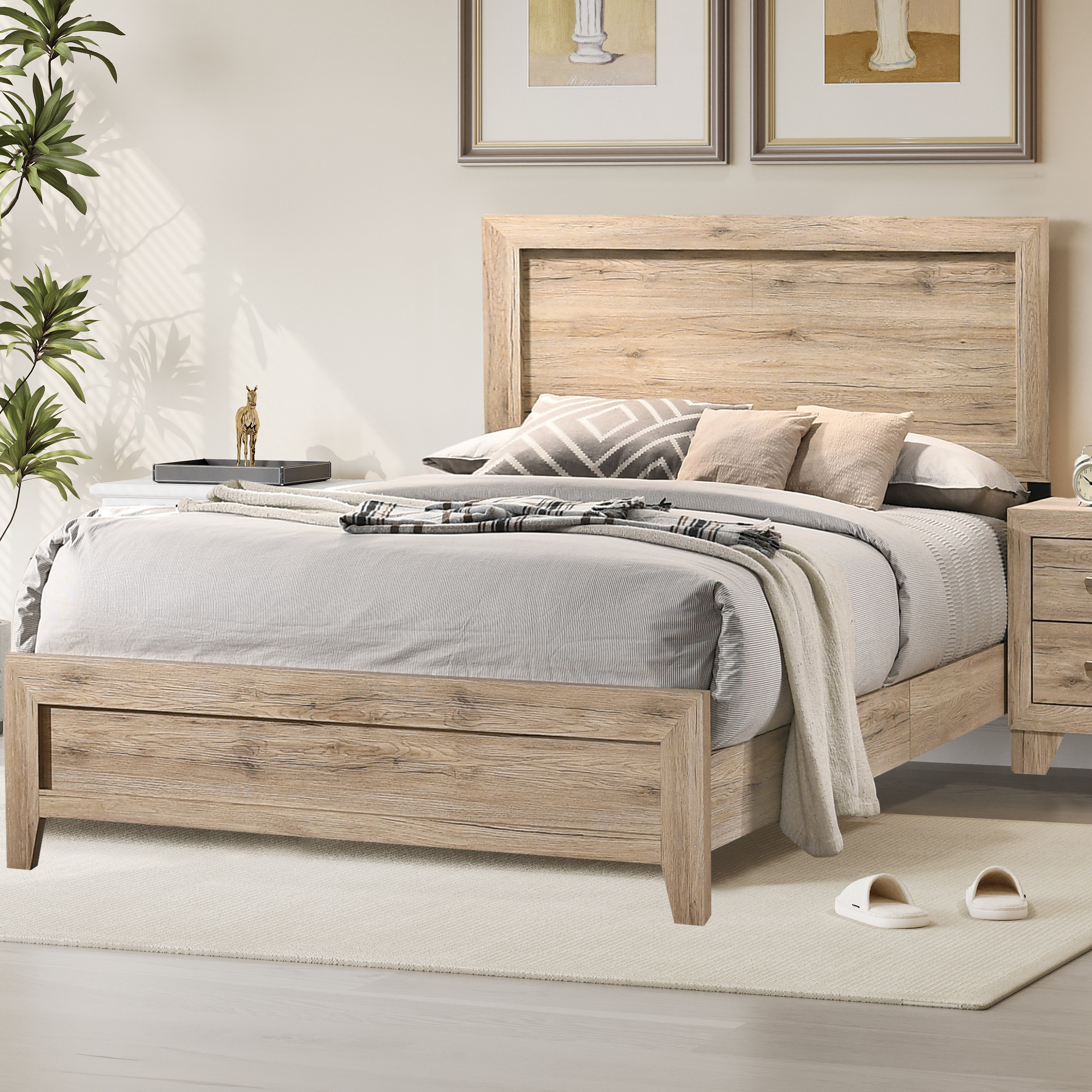 Millwood Pines Queen Solid Wood Bed Frame with Headboard and Footboard ...