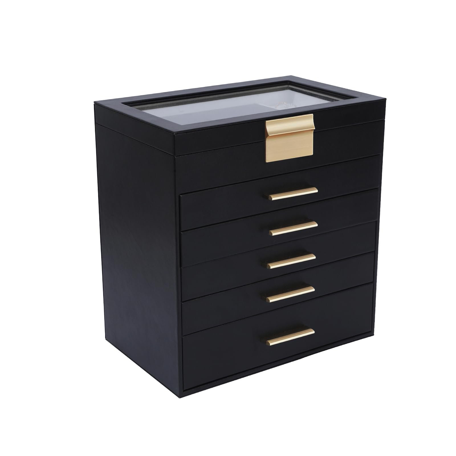 Latitude Run® Black 6 Layers Large Jewelry Storage Box With Glass Lid ...