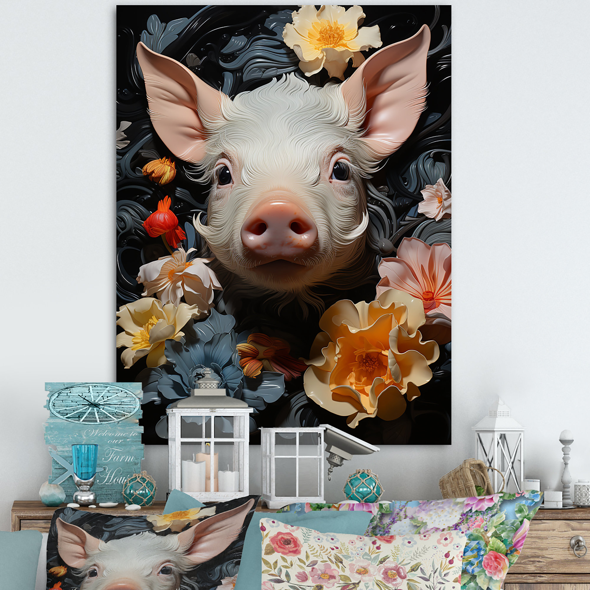 August Grove® Curious Blooming Piglet On Canvas Print | Wayfair
