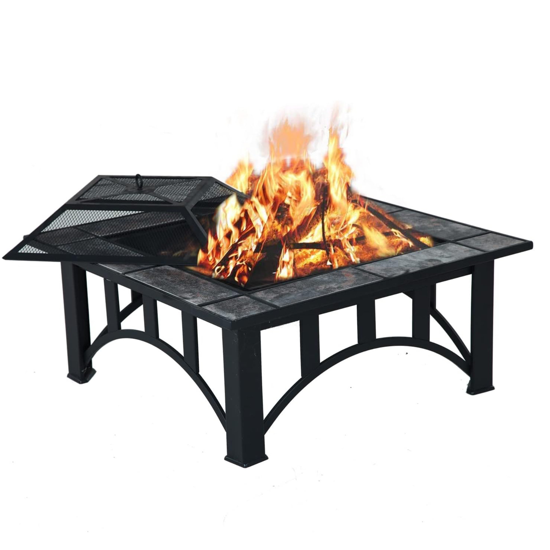 Olilawn Fire Pit - 35-Inch Outdoor Wood Burning Square Firepit with ...
